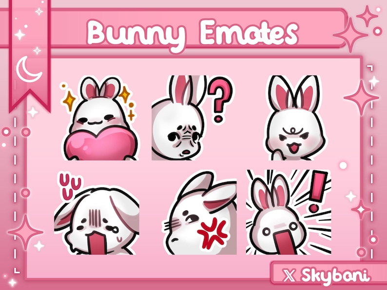 Cute White Bunny Emotes | Twitch, Discord, Youtube (digital Download ...