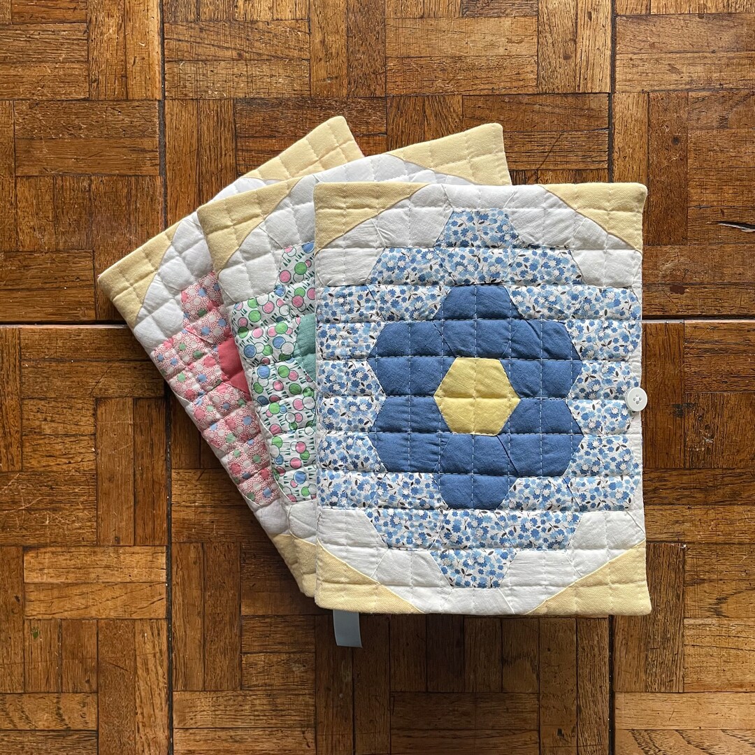 Handmade Quilted Journal Cover, Vintage Quilt Block Journal Cover ...