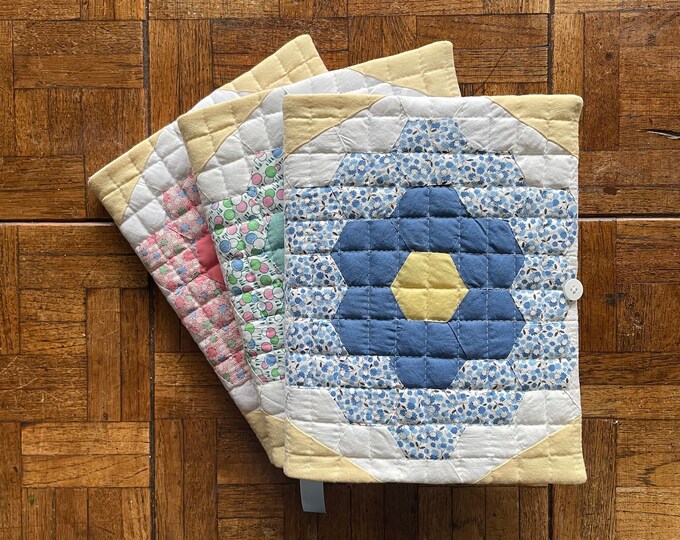 Handmade Quilted Journal Cover, Vintage Quilt Block Journal Cover ...