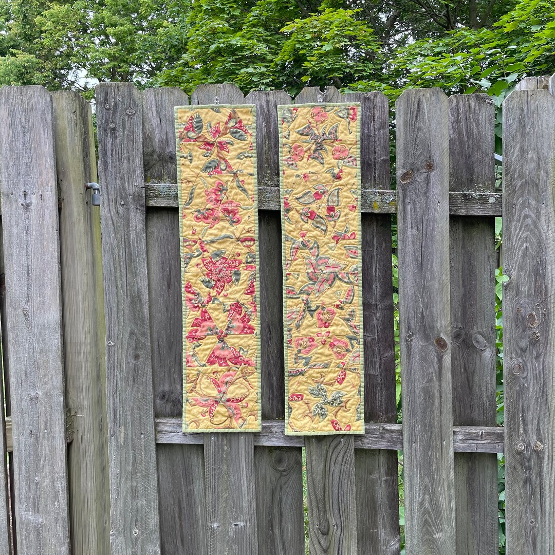 Handmade Floral Quilted Table Runner: Red, Yellow, and Green - Etsy