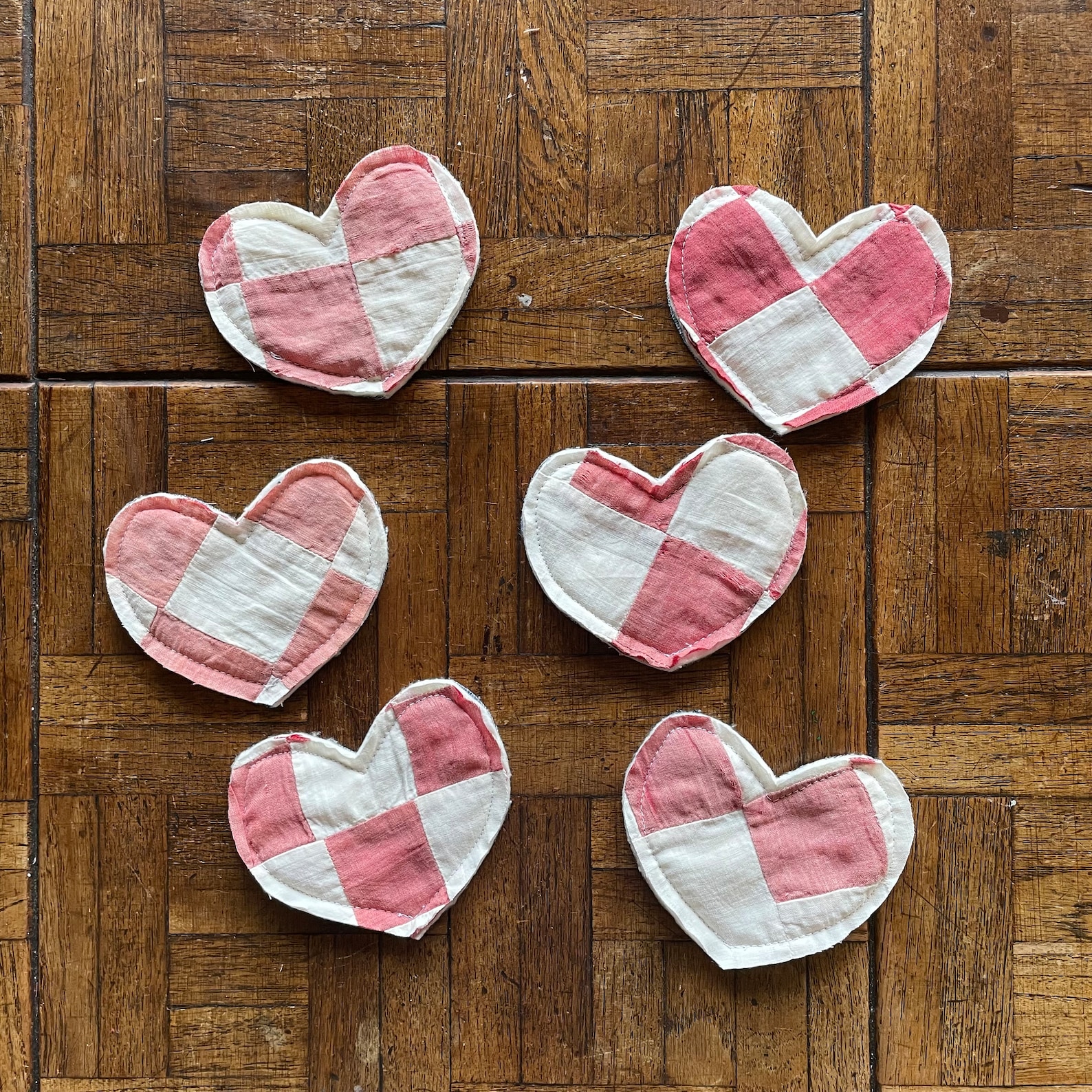 Handmade Quilted Heart Coasters, Vintage Quilt Heart Decorations ...