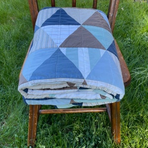 Blue Teal and Brown Handmade Triangle Throw Quilt, Patchwork Quilt - Etsy