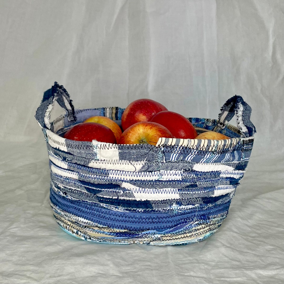 Upcycled Blue Plaid Fabric Basket Decorative Basket - Etsy