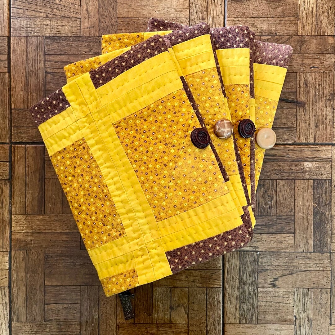 Handmade Vintage Quilt Journal Cover: Brown & Yellow Composition Book ...