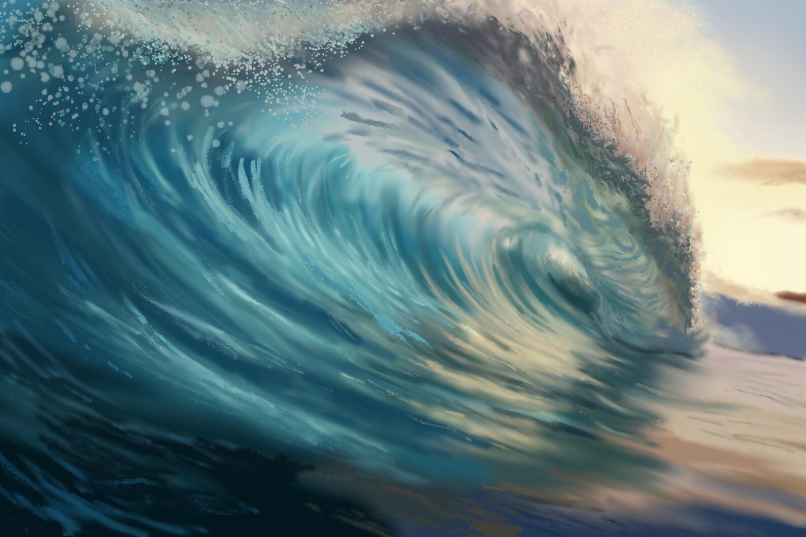 Ocean Waves Crashing Drawing: Canvas Print - Etsy