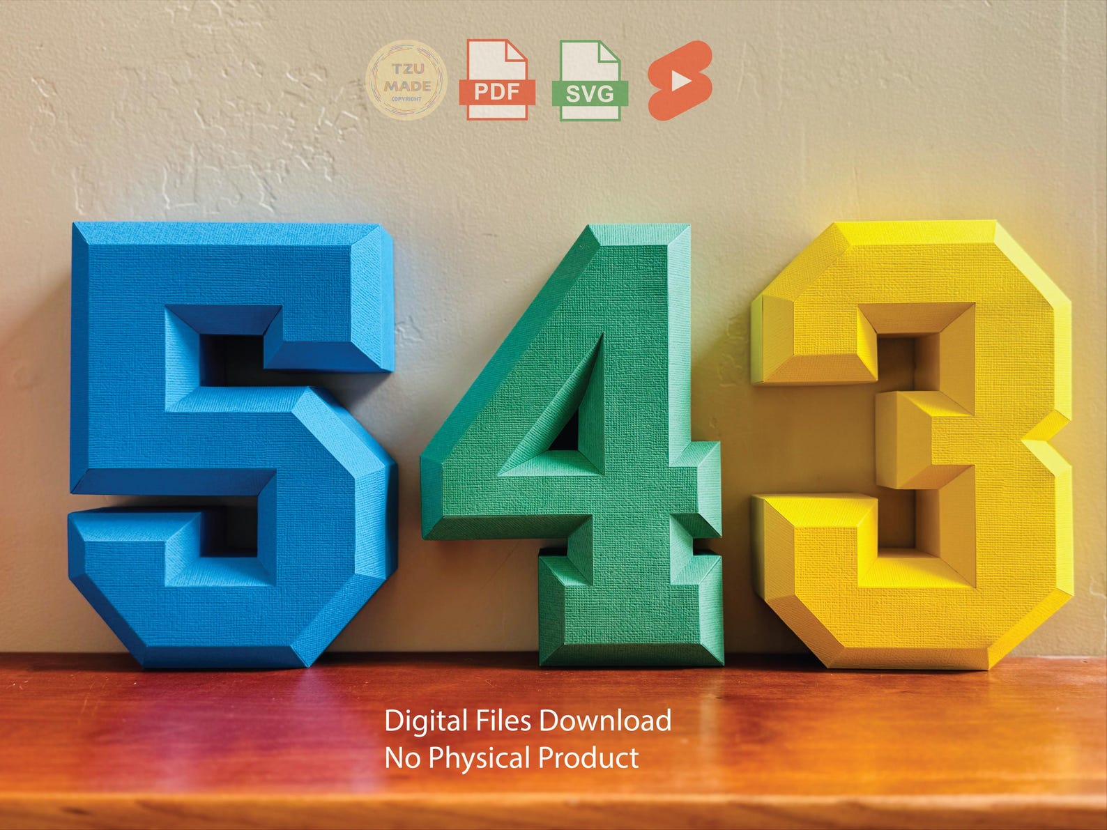 3D Rainbow Numbers Paper Craft: DIY Low Poly Template (PDF & SVG) - Etsy