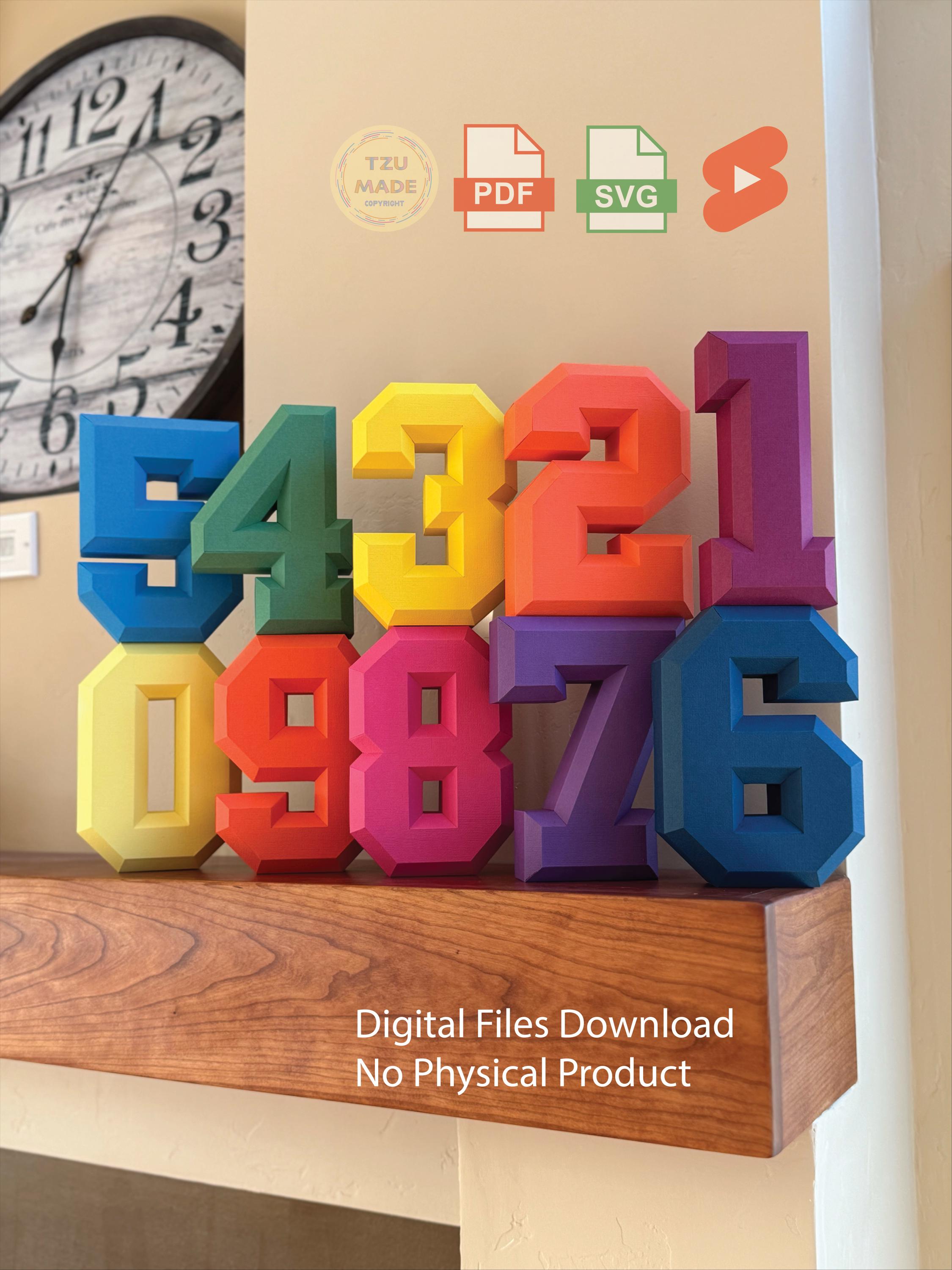3D Rainbow Numbers Paper Craft: DIY Low Poly Template (PDF & SVG) - Etsy