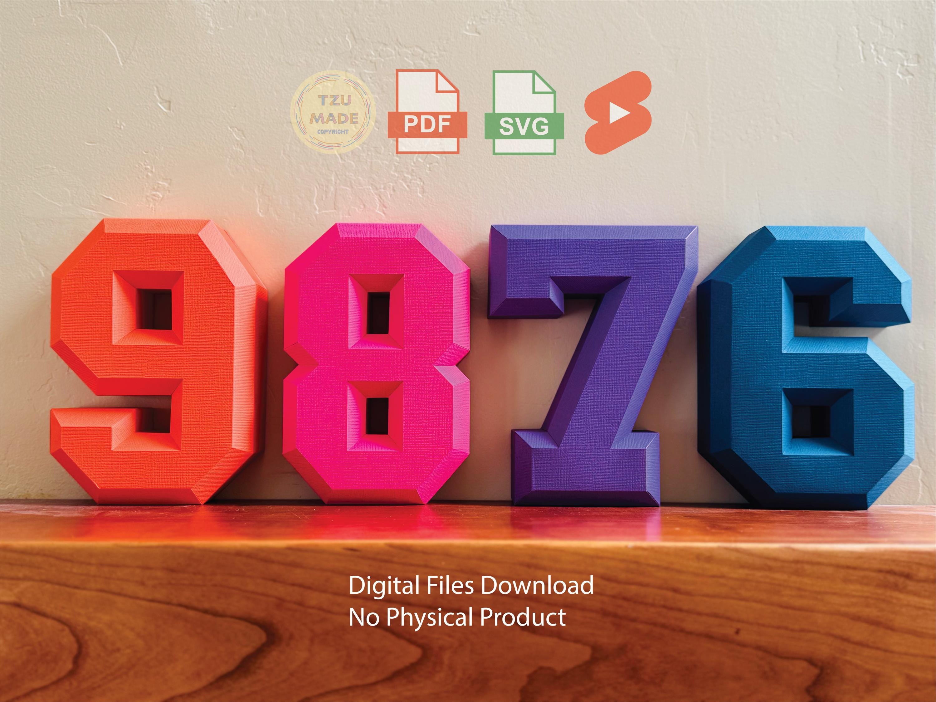 3D Rainbow Numbers Paper Craft: DIY Low Poly Template (PDF & SVG) - Etsy