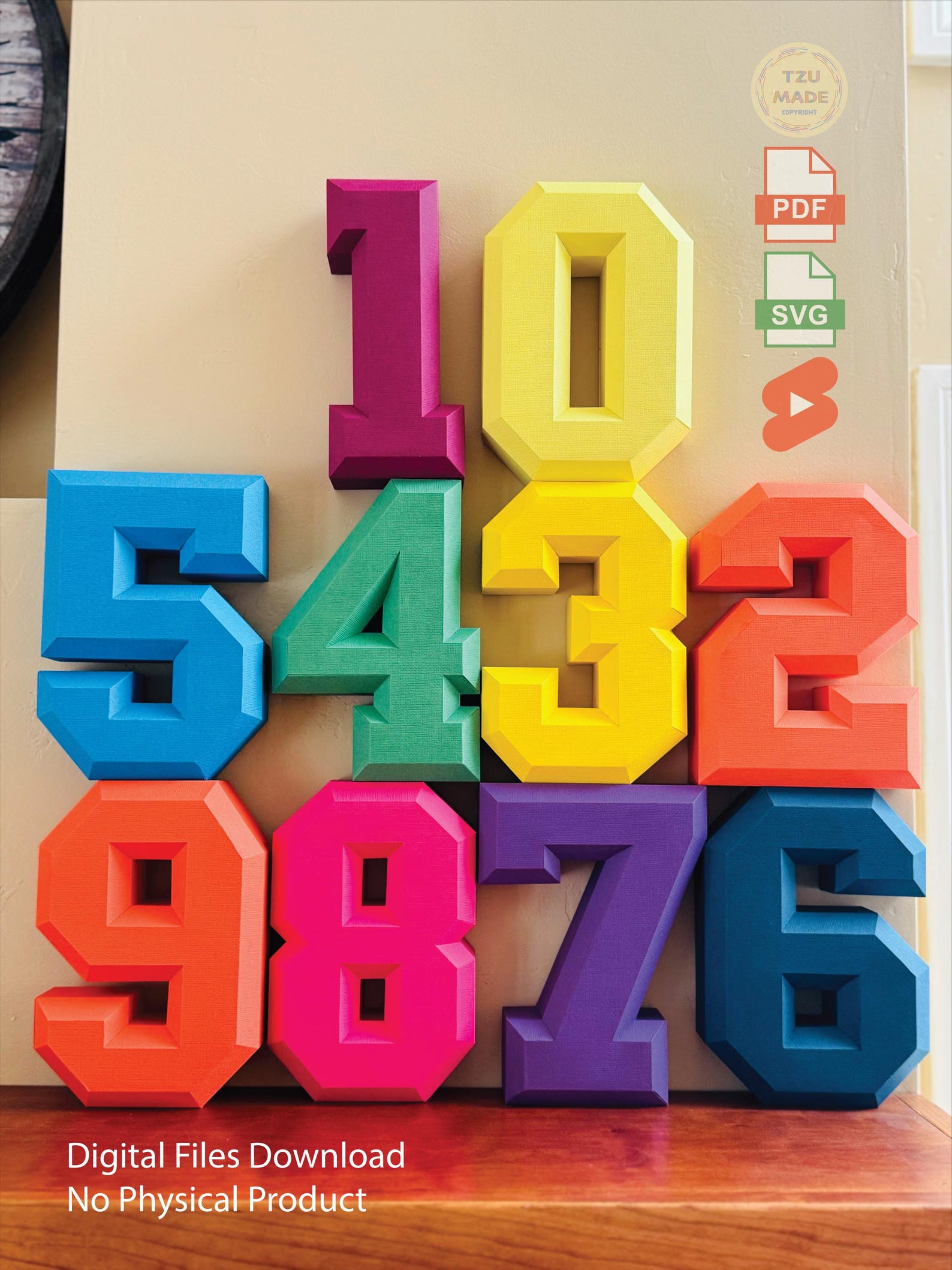 3D Rainbow Numbers Paper Craft: DIY Low Poly Template (PDF & SVG) - Etsy