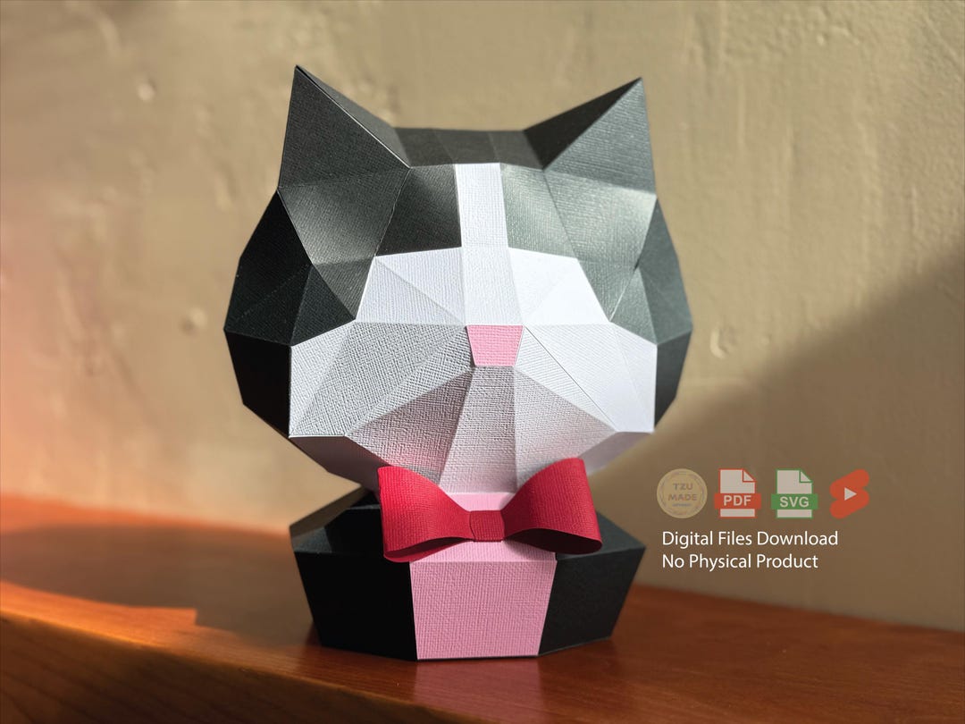 3D Tuxedo Cat Paper Craft: DIY Low Poly Template (PDF & SVG) - Etsy
