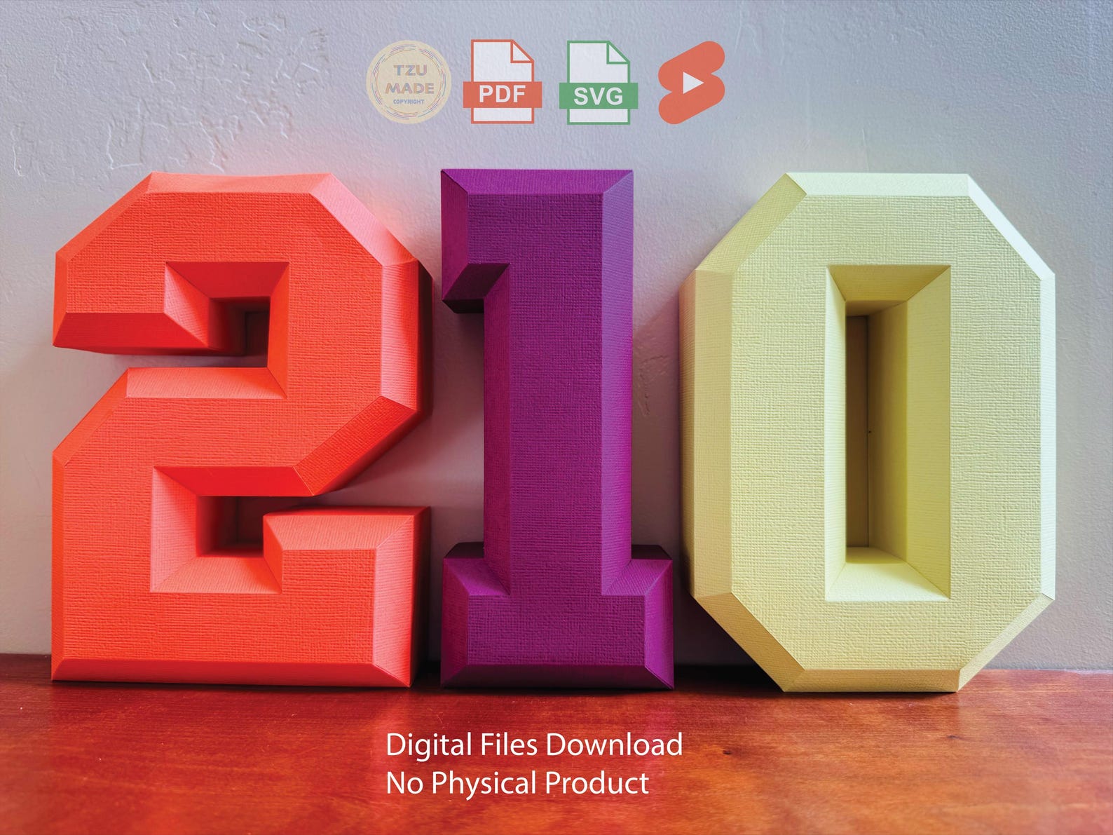 3D Rainbow Numbers Paper Craft: DIY Low Poly Template (PDF & SVG) - Etsy