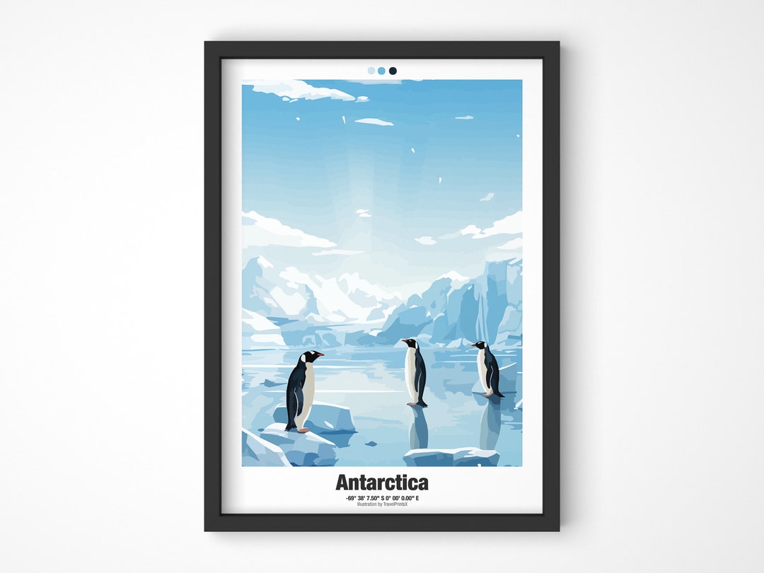 Antarctica Travel Poster, South Pole Print, Antarctica Penguin ...