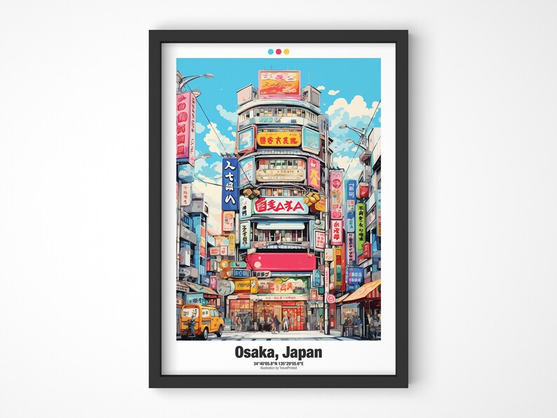 Osaka Travel Poster, Japan Travel Poster, City Illustration Wall Art ...