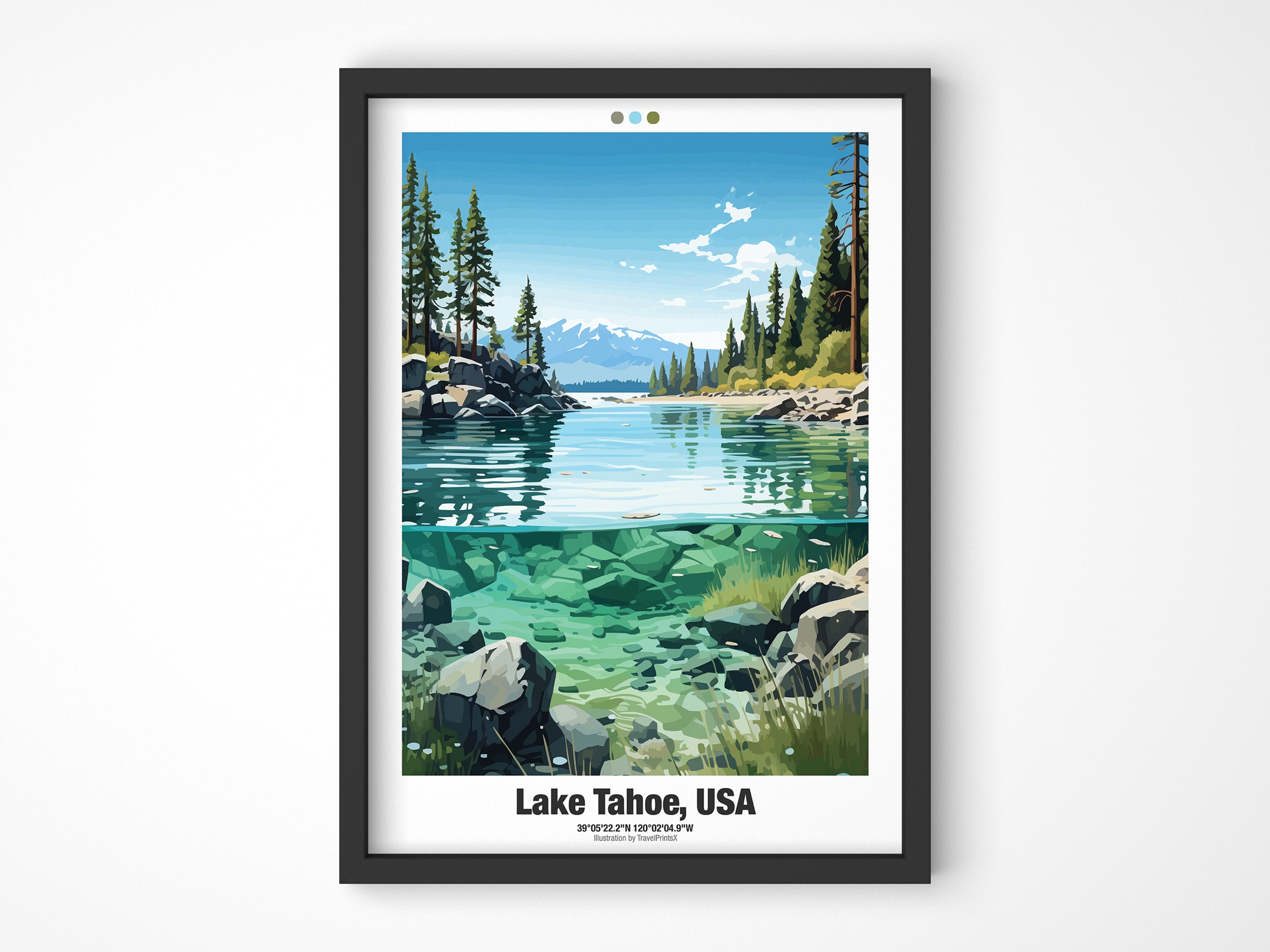 Lake Tahoe Travel Poster, North America Travel Poster, USA Illustration ...