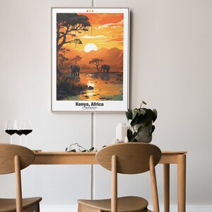 Kenya Travel Poster, Kenya Africa Poster, Elephants Illustration Wall ...