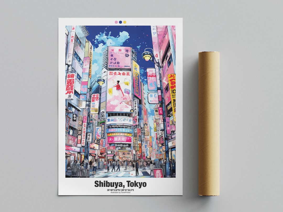 Tokyo Shibuya Poster, Japan Travel Art, Shibuya Illustration | Digital ...