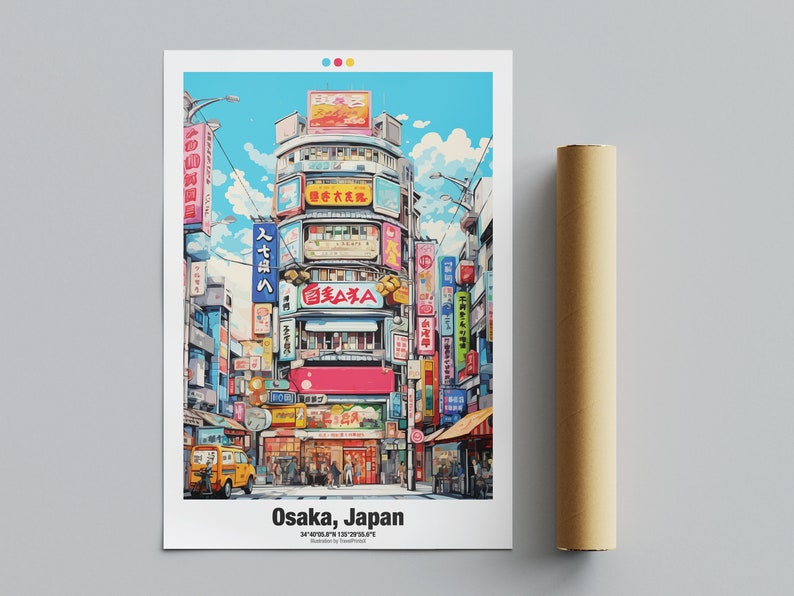 Osaka Travel Poster, Japan Travel Poster, City Illustration Wall Art ...