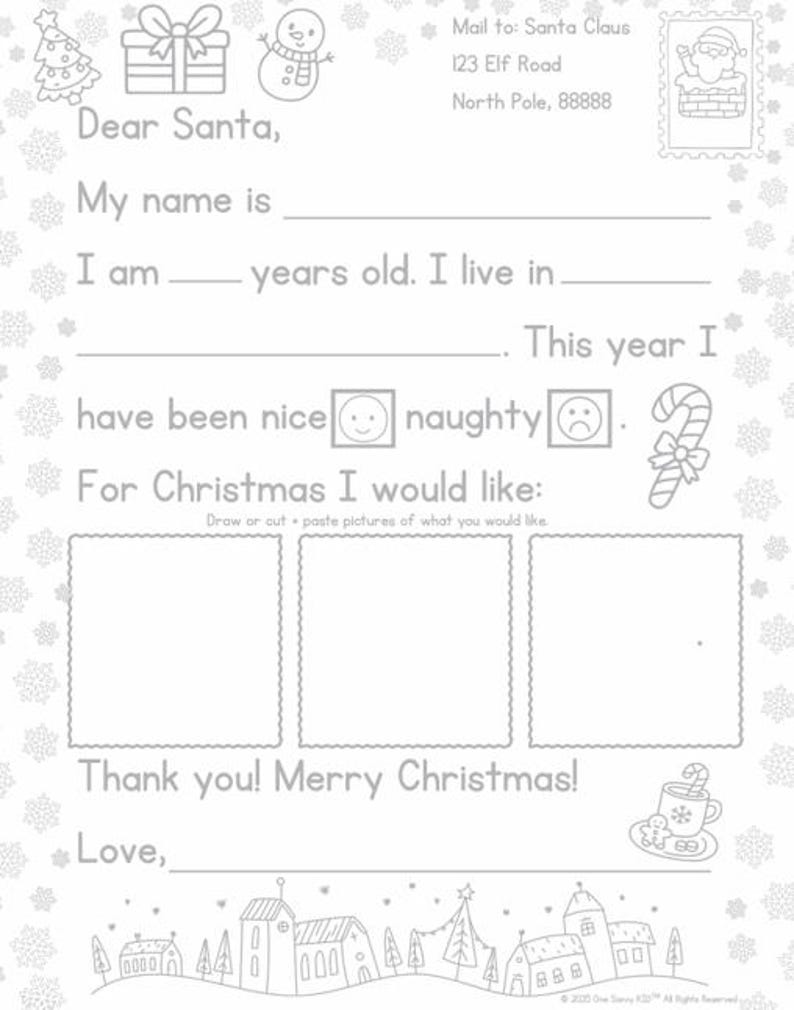 Letter to Santa Coloring Christmas Page Printable Instant Download ...