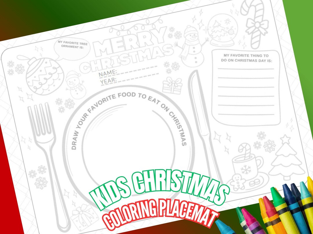 Christmas Coloring Placemat for Kids Christmas Day Craft Activity Sheet ...