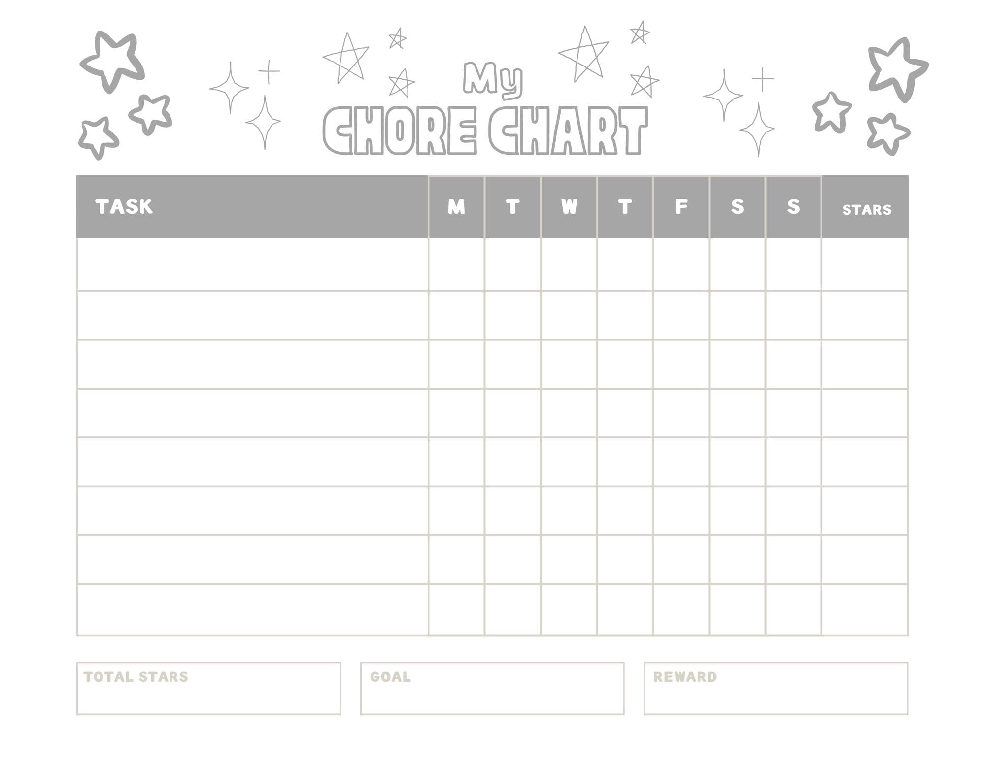 Weekly Chore Chart Printable Coloring Page for Kids - Etsy