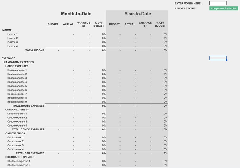 Personal Financial Reporting & Budgeting Tool (monthly Budget Vs ...