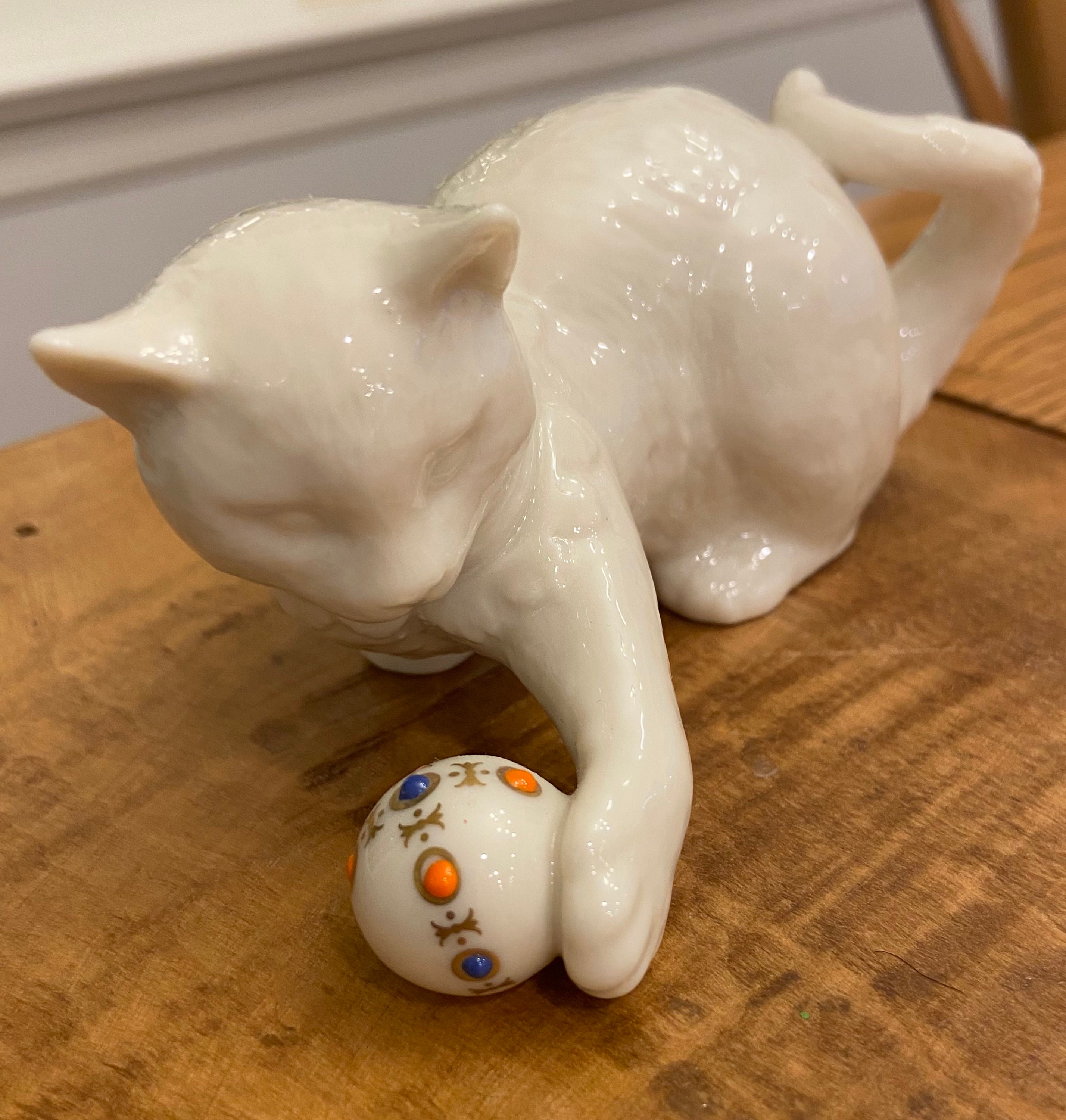 Vintage Lenox White Porcelain Cat With Jeweled Ball, Made in USA - Etsy