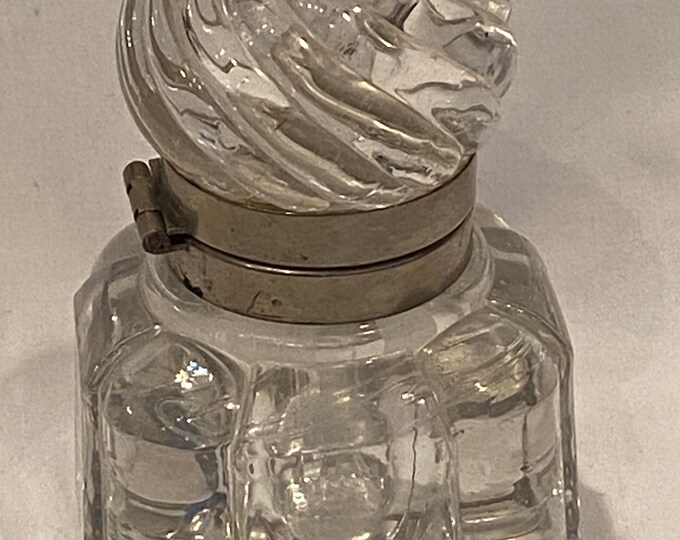 Vintage Heavy Crystal Inkwell With Swirl Design, Square Bottom and ...