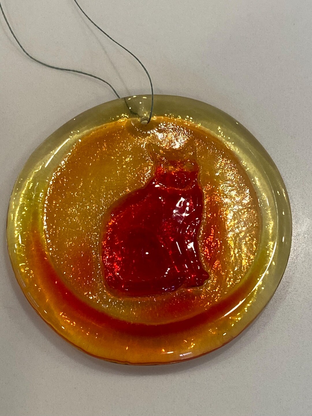 Blenko Marigold Glass Suncatcher With a Cat Figure - Etsy