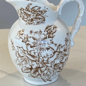 2 Pieces Antique La Belle China - Beautiful Brown Transferware Pitcher ...