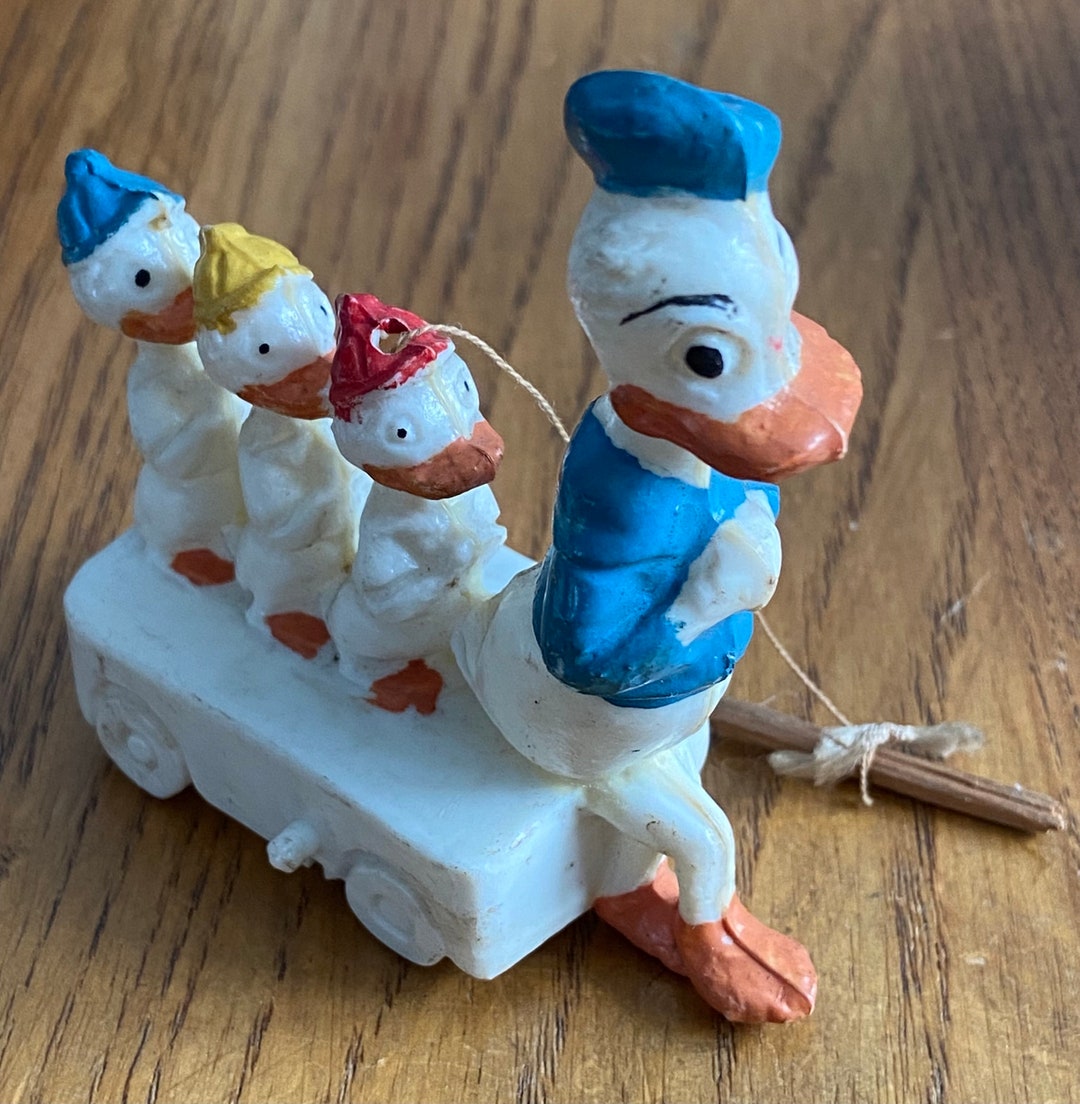 Vintage Plastic Disney Donald Duck, Huey, Louie, Dewey Wheeled Pull Toy ...