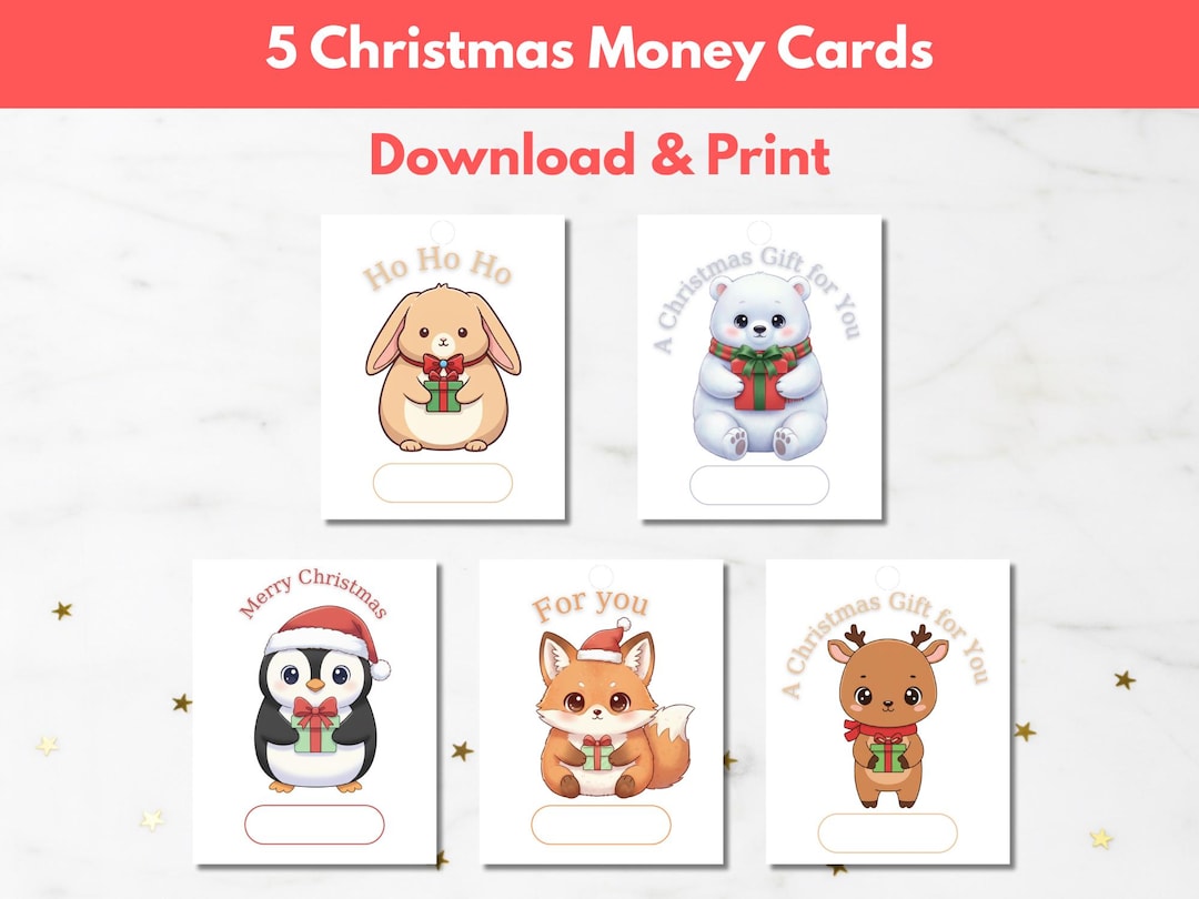 Printable Christmas Money Cards Set of 5 | Holiday Cash Gift for Kids ...