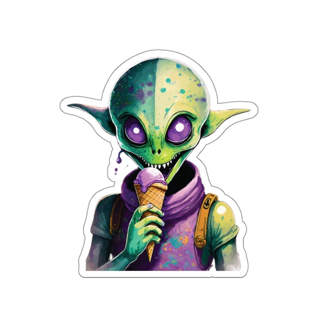 Cute Alien Eating Ice Cream Sticker, Kiss Cut Stickers - Etsy