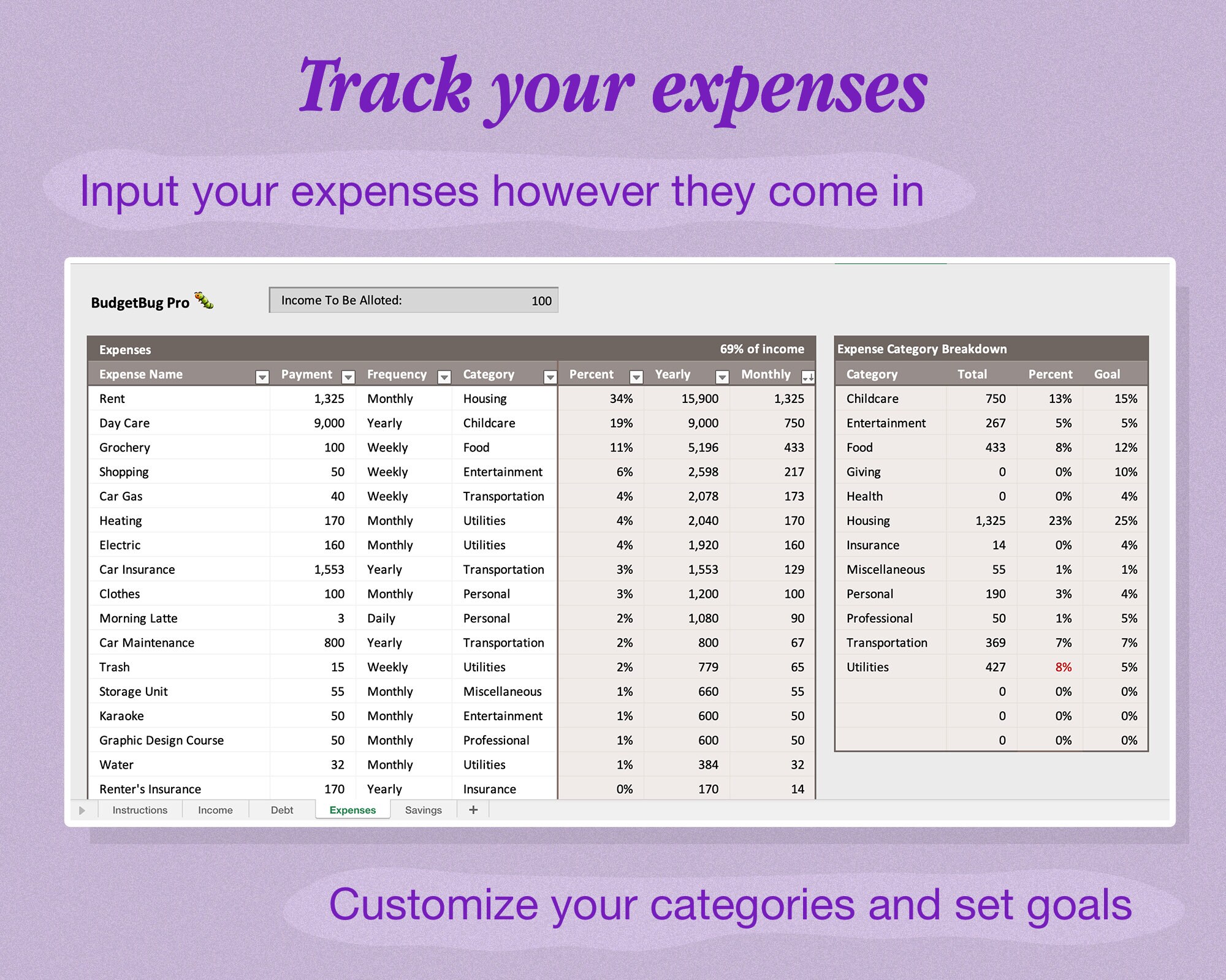 Budgetbug Pro Budget Planner: Excel & Google Sheets Personal Finance ...
