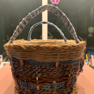 Denim and Jute Basket With Handles - Etsy