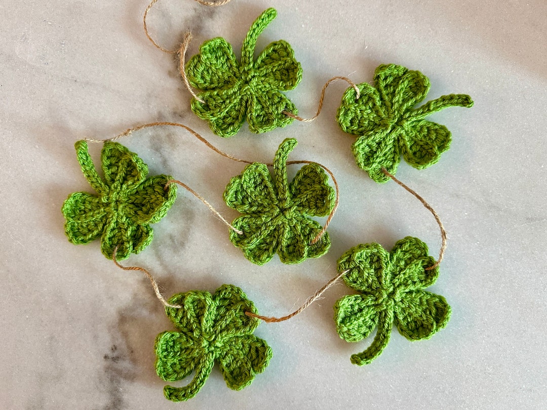 Charming Crocheted String of Green, Lucky Four Leaf Clovers (or ...