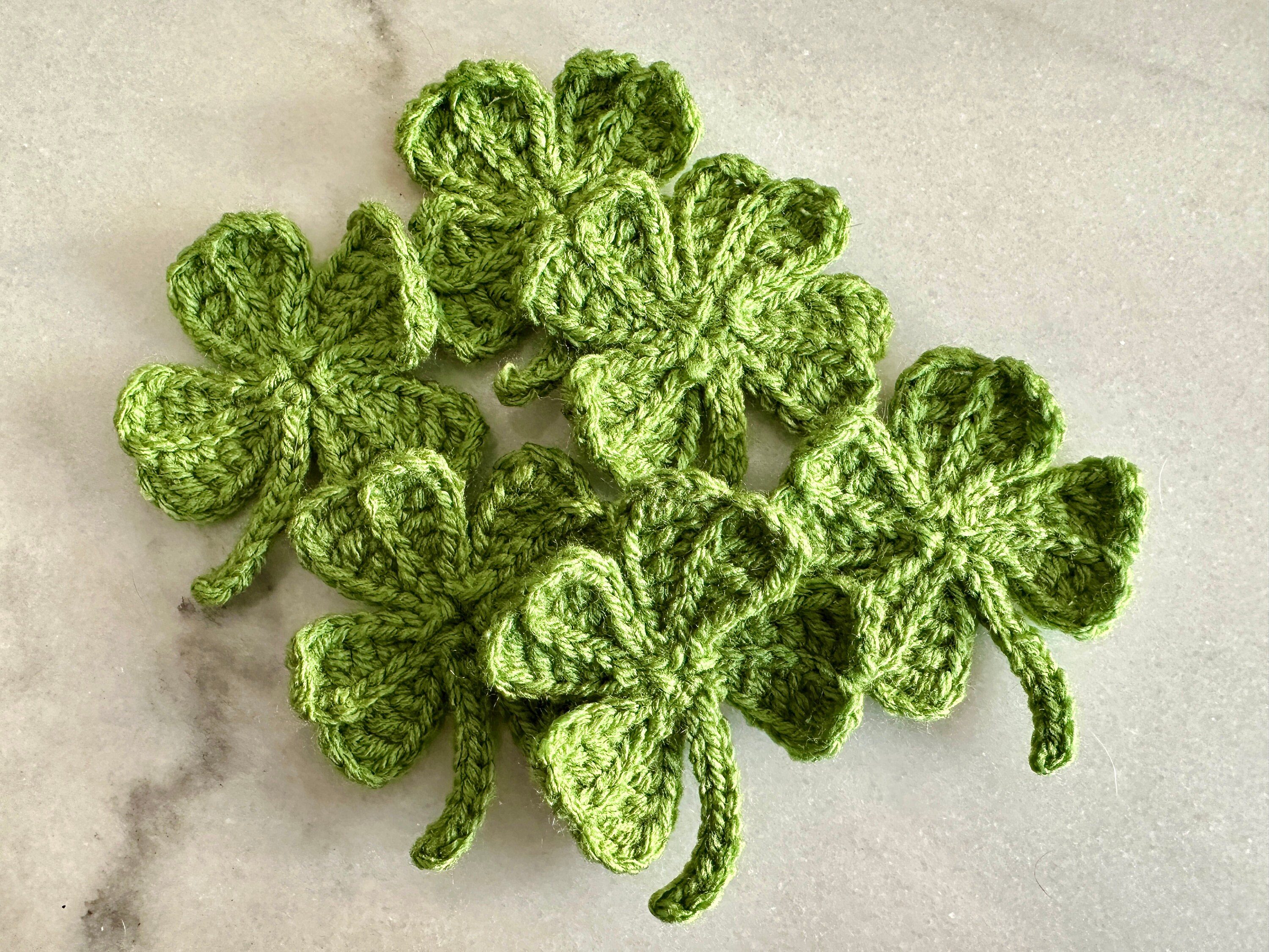 Charming Crocheted String of Green, Lucky Four Leaf Clovers or ...
