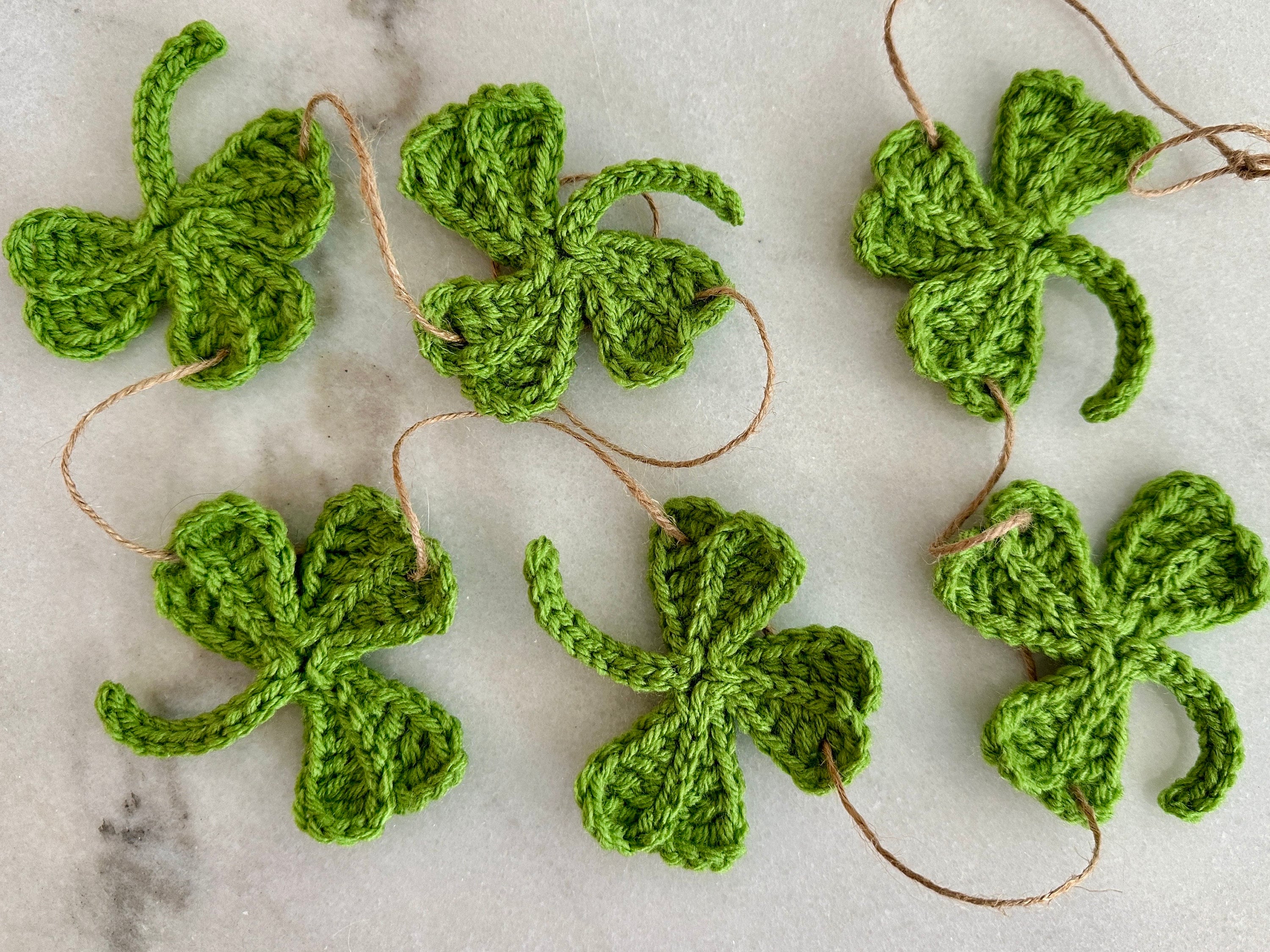 Charming Crocheted String of Green, Lucky Four Leaf Clovers or ...