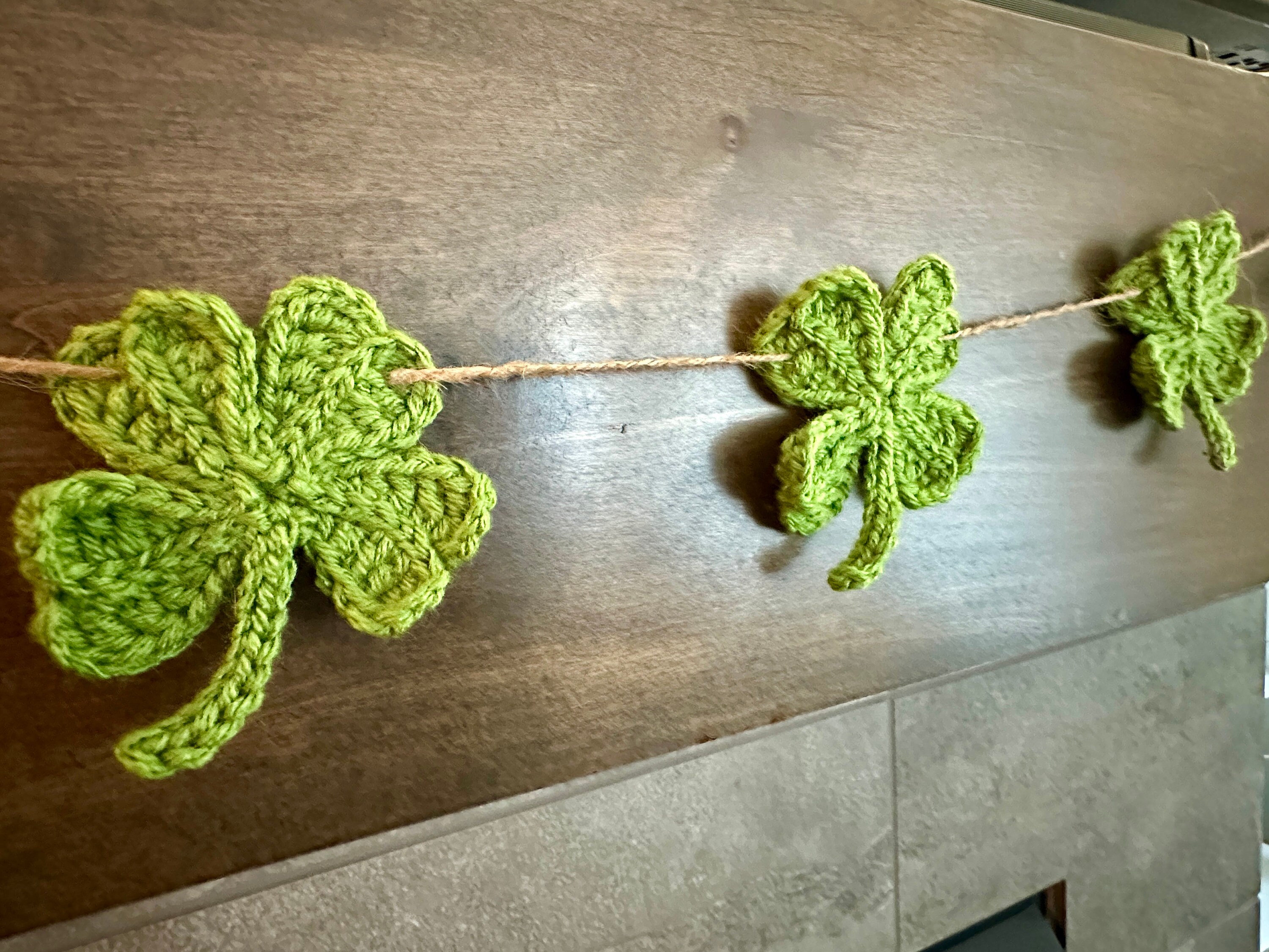 Charming Crocheted String of Green, Lucky Four Leaf Clovers or ...