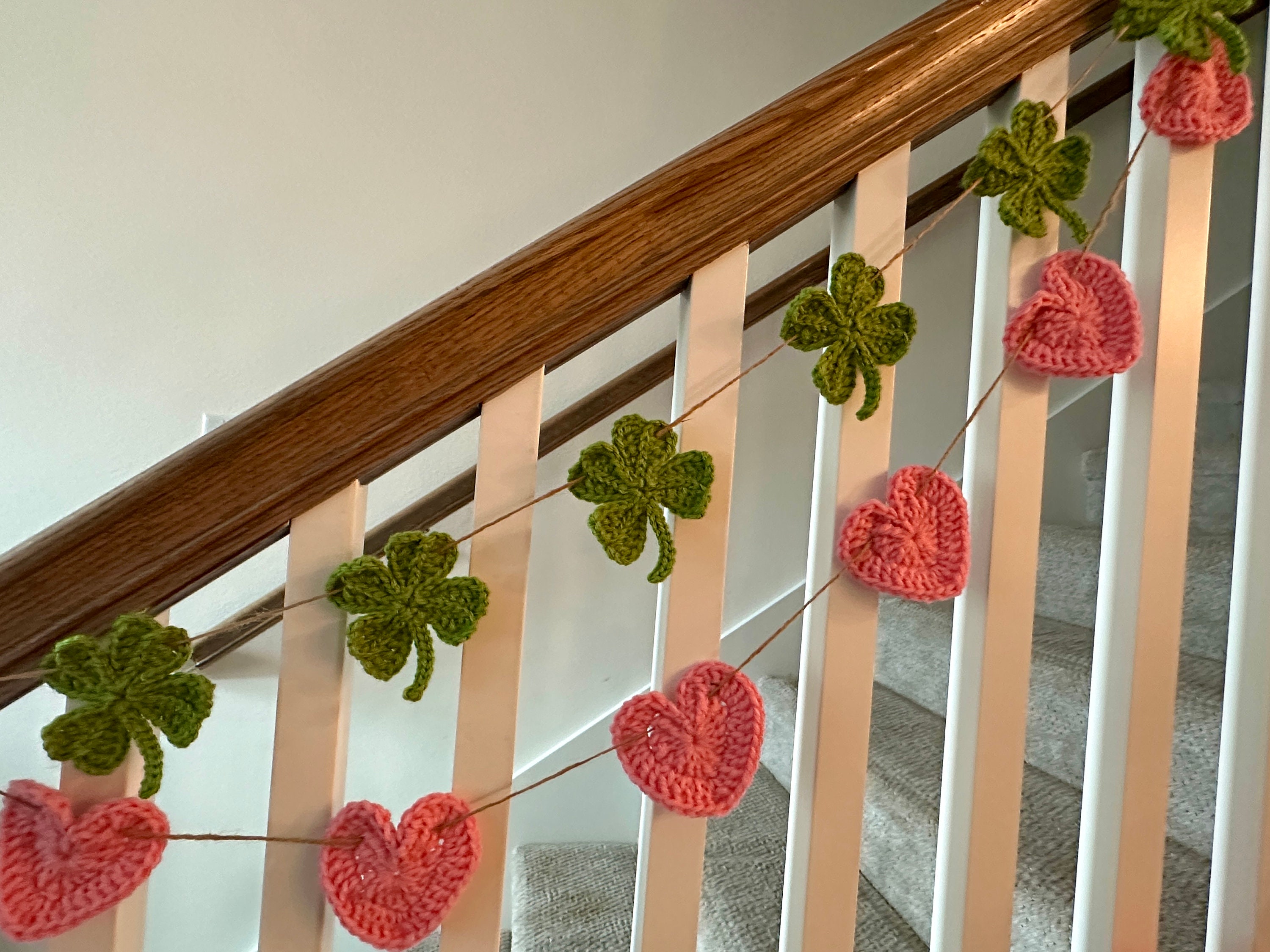 Charming Crocheted String of Green, Lucky Four Leaf Clovers or ...