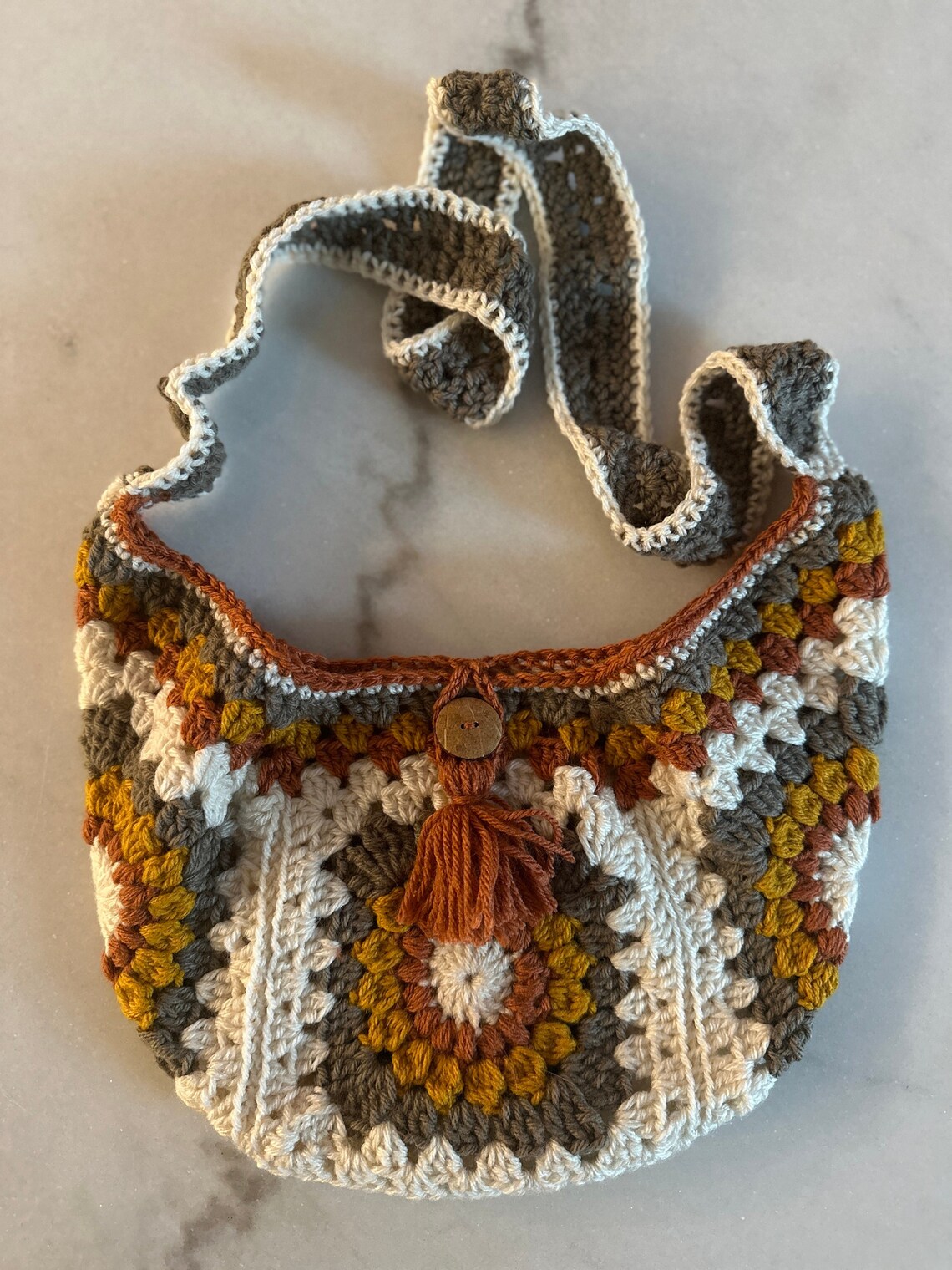 Sunburst Granny Square Crossbody Shoulder Bag, Bohemian Charm and ...