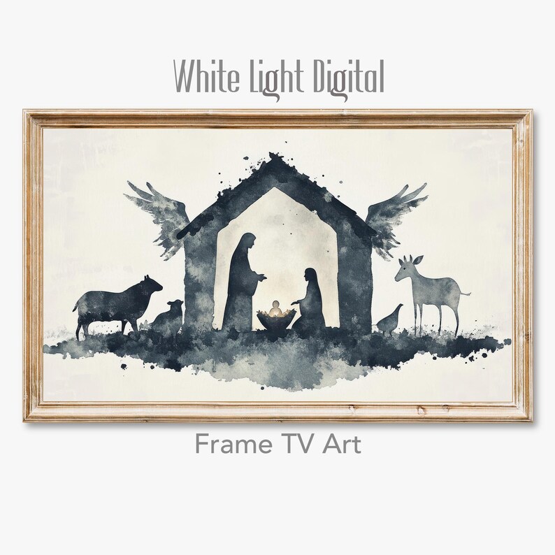Nativity Frame Tv Art, Abstract Manger Scene Water Color Painting ...