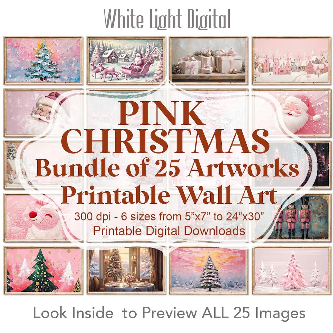 Pink Christmas Printable Wall Art Bundle, Printable Christmas Set, Pink ...