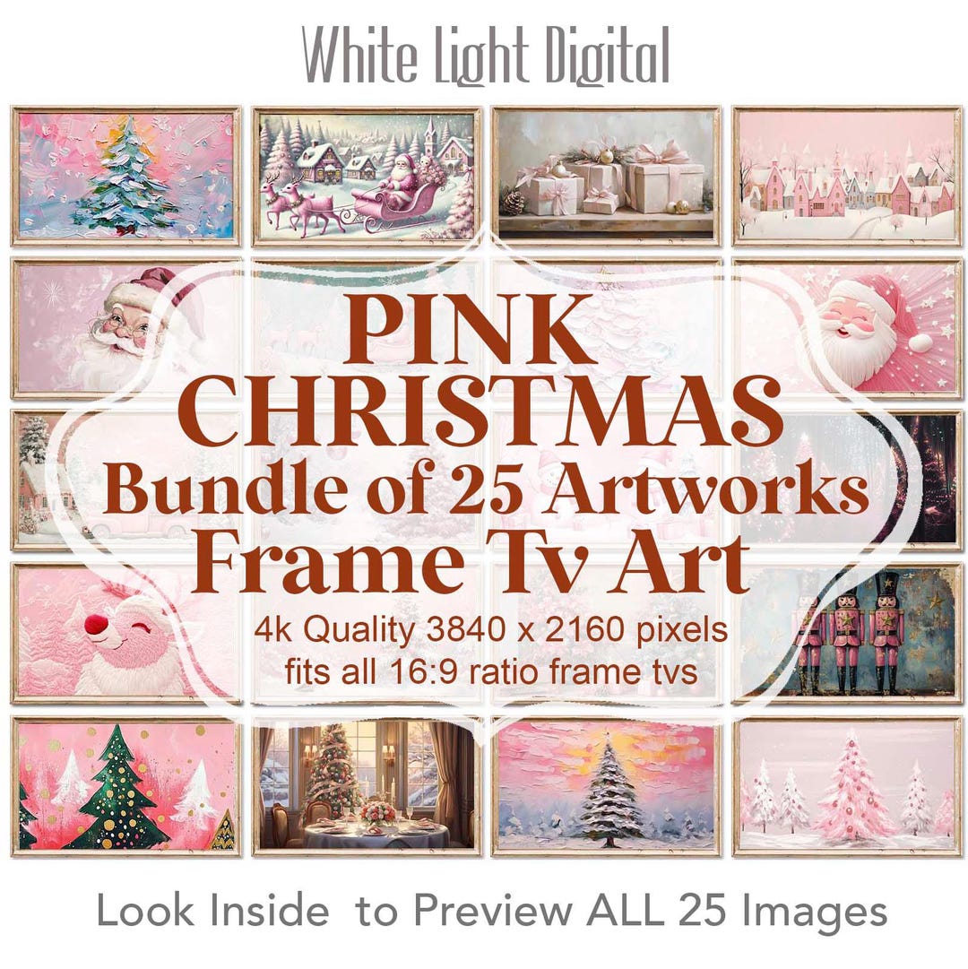 Pink Christmas Frame Tv Art Bundle of 25, Frame Tv Art Pink Christmas ...