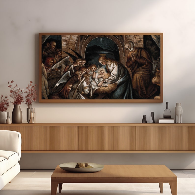 Christian Christmas Nativity Scene Frame Tv Art, Digital Christmas ...