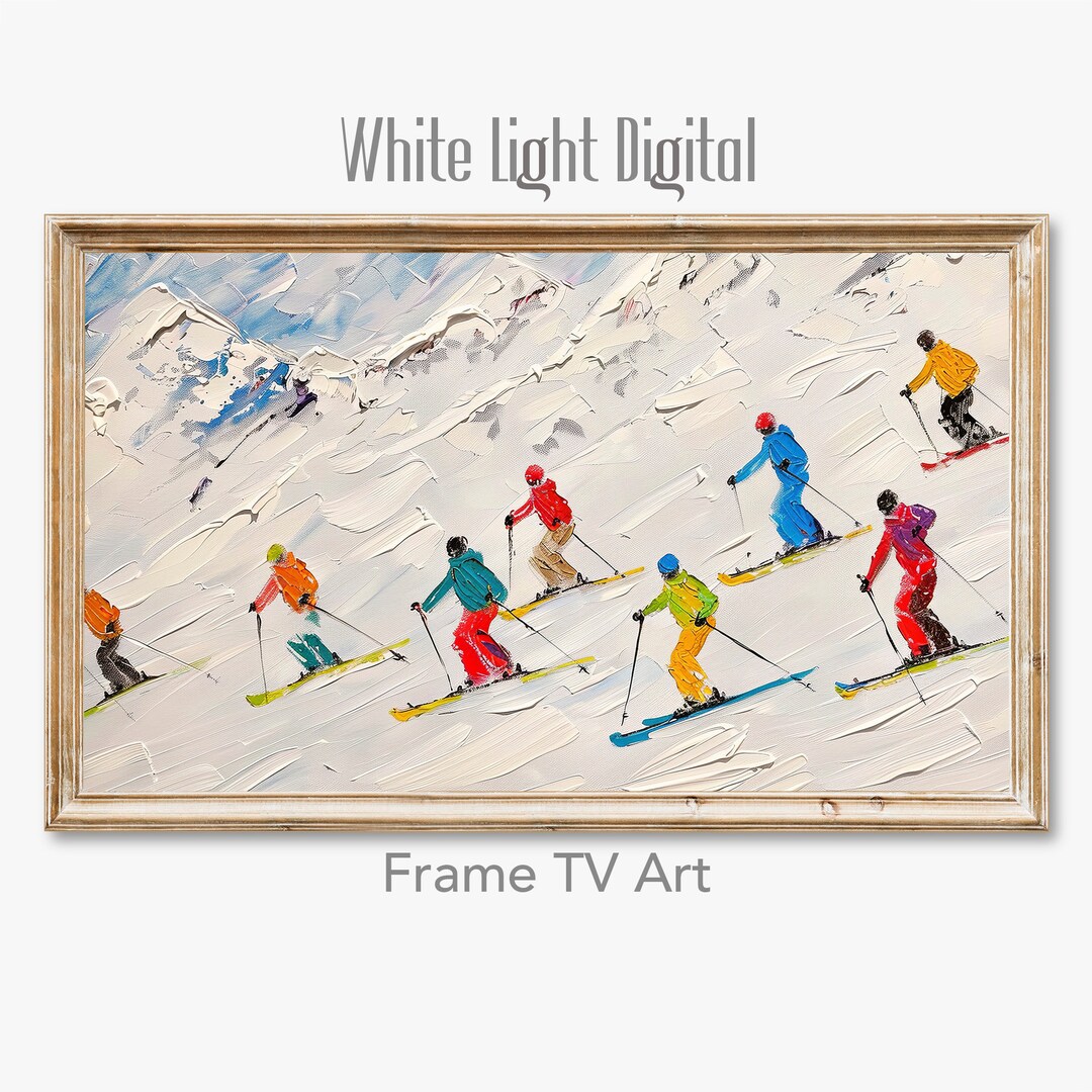 Abstract Snow Skiing Art for Frame Tv, Nordic Holiday Decor, Winter ...