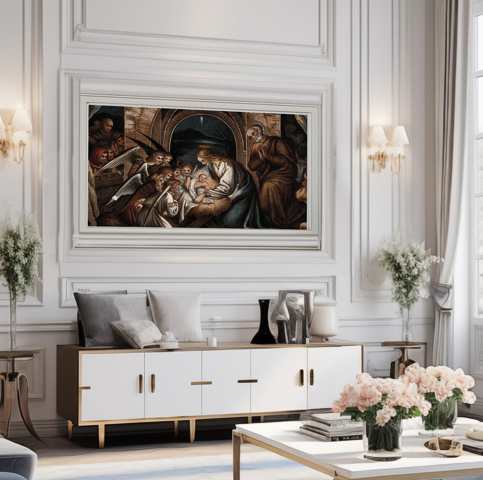 Christian Christmas Nativity Scene Frame Tv Art, Digital Christmas ...