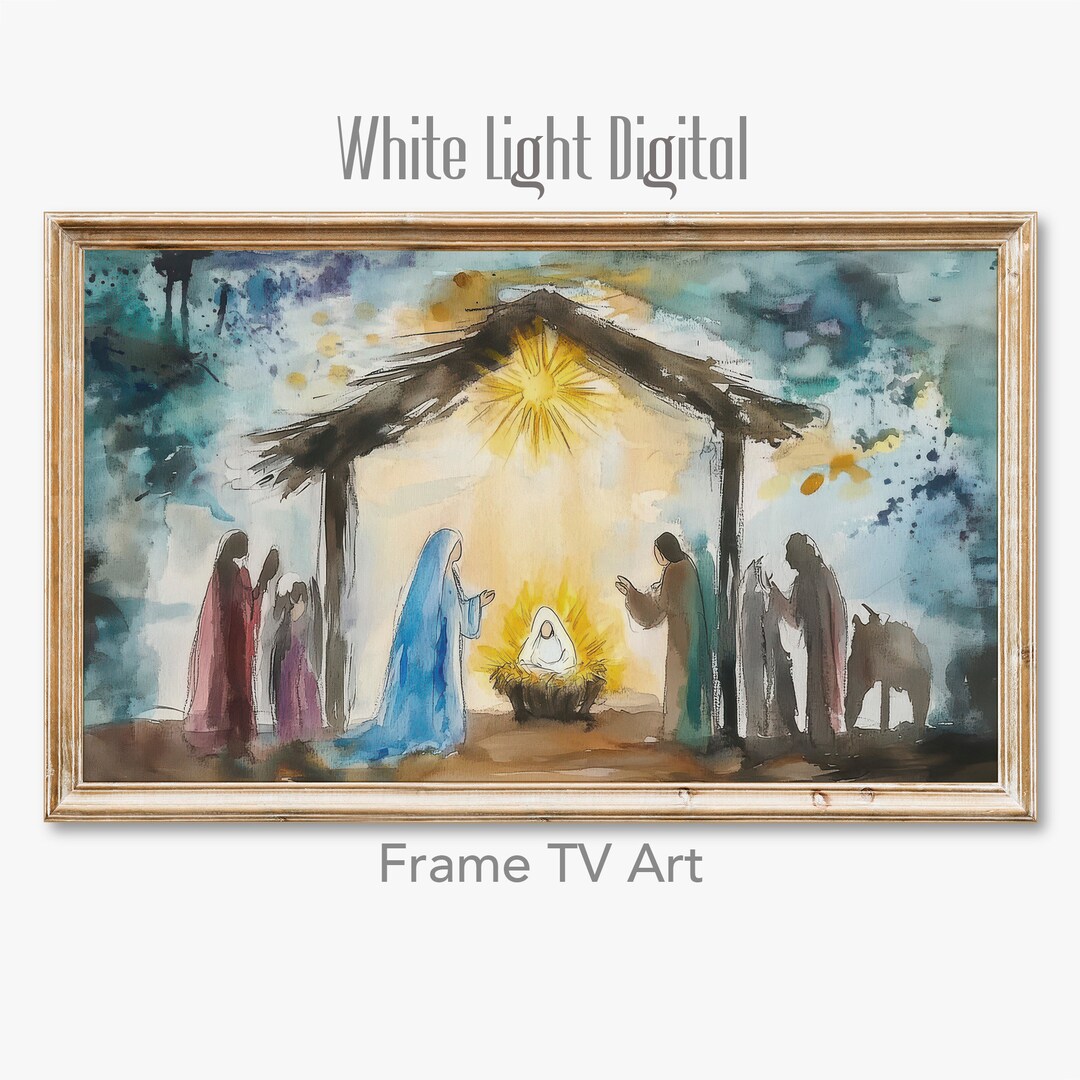 Nativity Frame Tv Art, Baby Jesus Impressionist Painting for Tv Frame ...