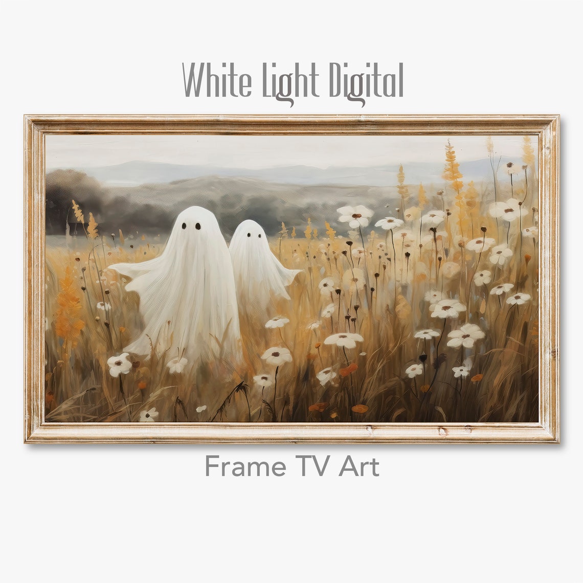 Ghosts in Wildflower Field, Halloween Art, Spooky Season, Autumn Painting, Samsung Frame Tv Art ...