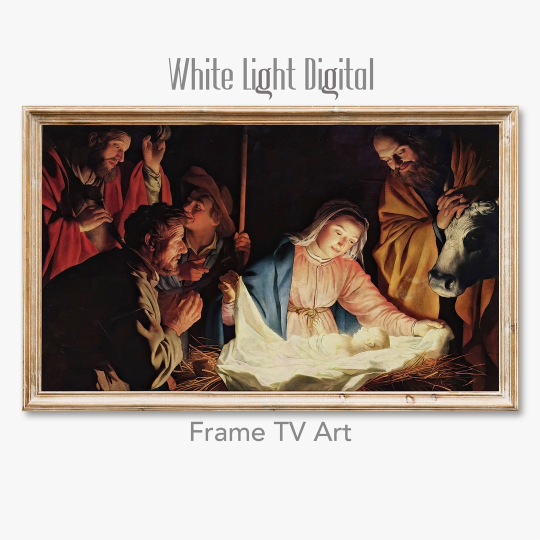 Vintage Nativity Scene Art, Birth of Jesus Painting, Nativity Frame TV ...