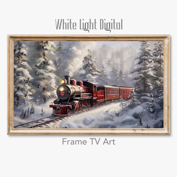 Vintage Christmas Landscape Painting Art for Tv Frame, Snowy Christmas ...